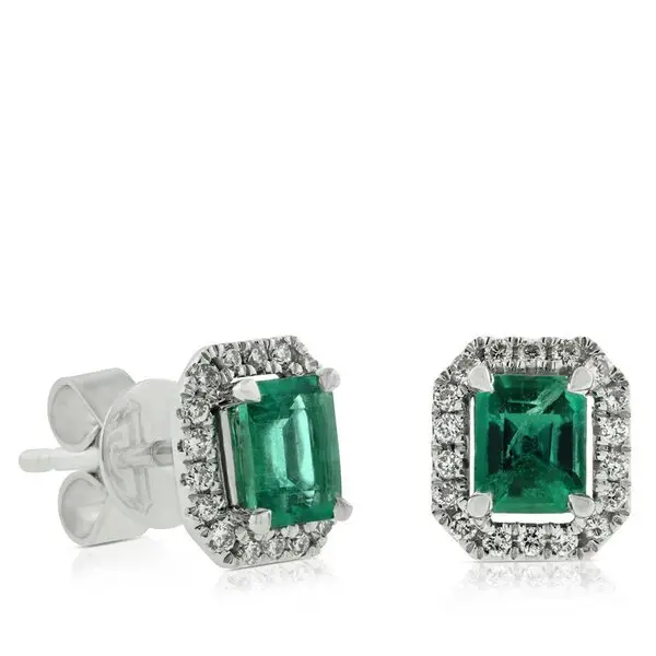 Benbridge Octagon Emerald And Diamond Earrings - Green