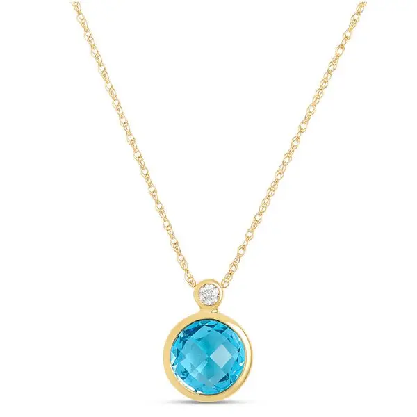 Benbridge Round Topaz Pendant Necklace In Yellow Gold - Blue