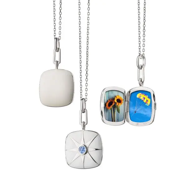 Monica Rich Kosann White Enamel Cushion Locket With Blue Sapphire - Ss