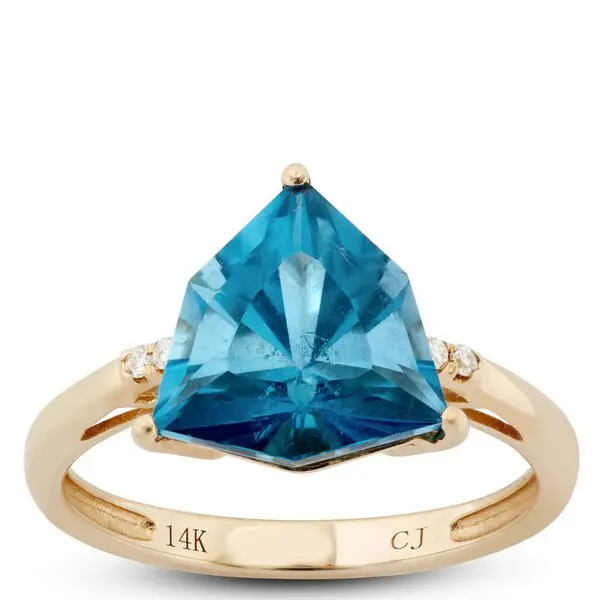 Benbridge 14k Yellow Gold Trillion Topaz And Diamond Ring - Blue