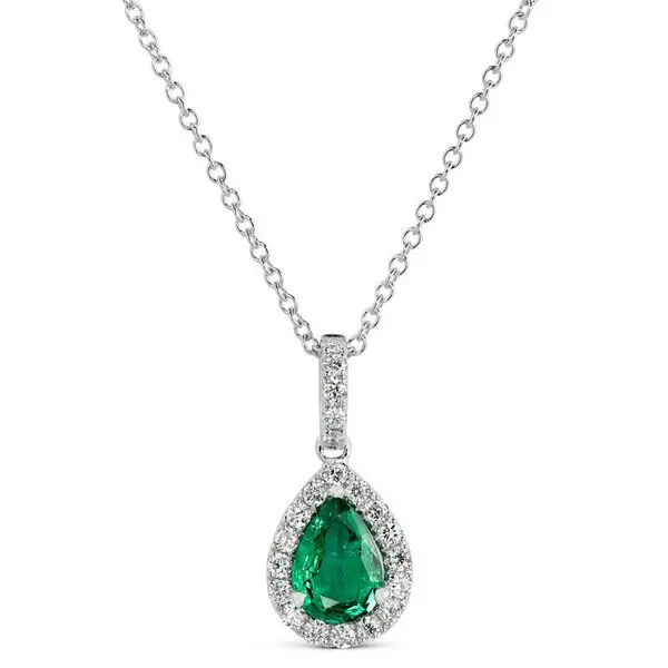 Benbridge Pear Shaped Emerald And Diamond Halo Pendant Necklace - Green