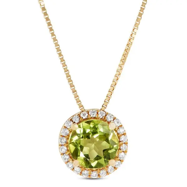 Benbridge Round Cut Peridot And Diamond Halo Pendant Necklace - Green
