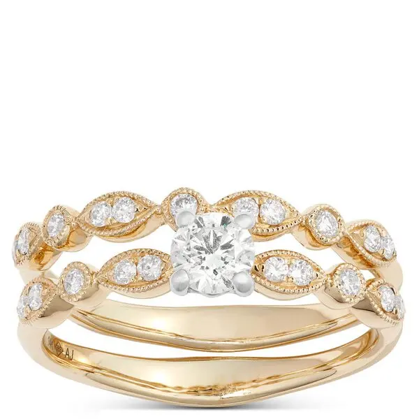 Benbridge Round Cut Diamond Bridal Set In 14k Yellow Gold - Yg