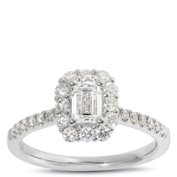 Benbridge Emerald Cut Diamond Halo Bridal Ring - Wg