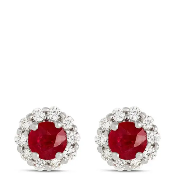 Benbridge Ruby Stud Earrings With Diamond Halo - Red