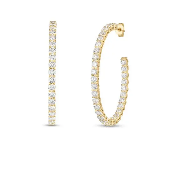 Roberto Coin Small Diamond Hoop Earrings - Yg
