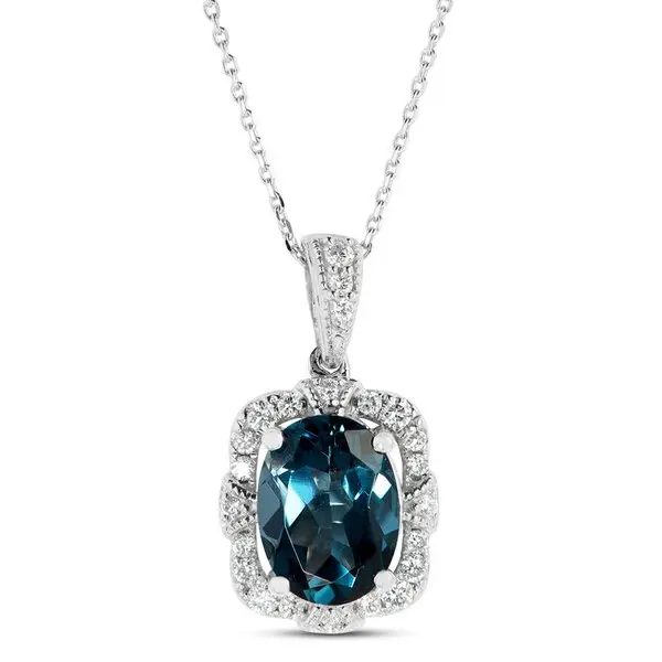 Benbridge Oval Cut Topaz And Diamond Halo Pendant Necklace - Blue