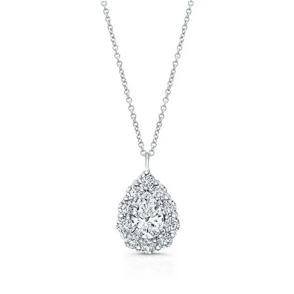 Rahaminov 18k White Gold Pear Shaped Diamond Halo Necklace - Wg