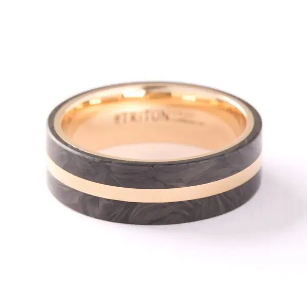 TRITON Forged Carbon And 14k Yellow Gold Ring - 14k Forged Carbon