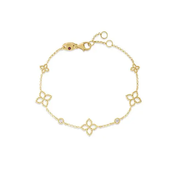 Roberto Coin 18k Yellow Gold Diamond And Flower Station Bracelet - Yg