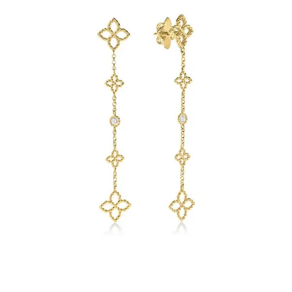 Roberto Coin 18k Yellow Gold Diamond And Flower Dangle Earrings - Yg