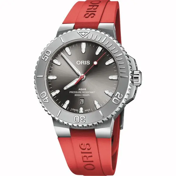 ORIS Aquis Date Relief Gray Dial Watch, 43.5mm - Stainless Steel