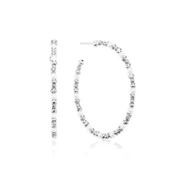 Benbridge Platinum Born Diamond-cut Hoop Earrings - Plt