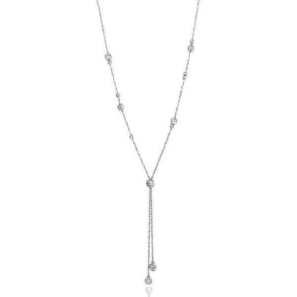 Benbridge Platinum Born Diamond Cut Bead Station Y Necklace - Plt
