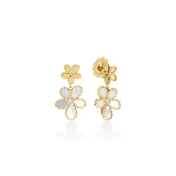 Roberto Coin Jasmine Diamond And Mother Of Pearl Earrings - Yg