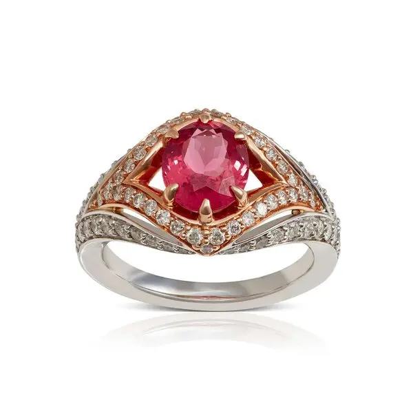 Benbridge 14k Two-tone Oval Spinel And Diamond Ring - Pink