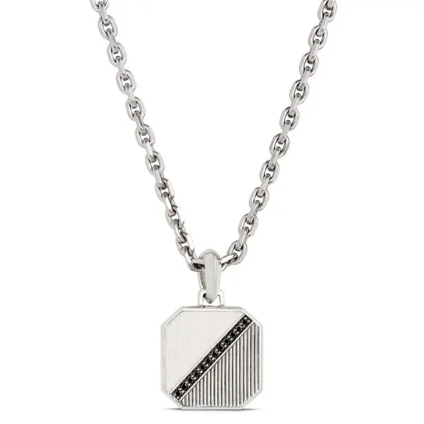 Benbridge Sterling Silver Dog Tag Pendant Necklace With Diamonds - Black