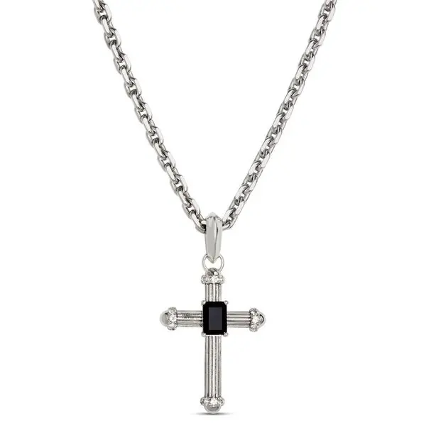 Benbridge Onyx And White Sapphire Sterling Silver Cross Pendant Necklace - Black
