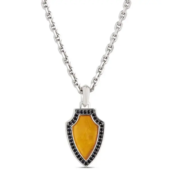 Benbridge Yellow Amber And Black Sapphire Shield Pendant - Orange