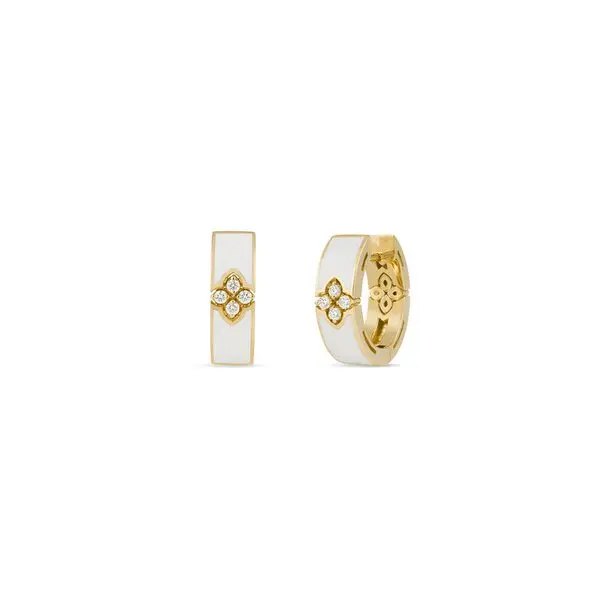 Roberto Coin 18k Yellow Gold Love In Verona Diamond And Enamel Hoop Earrings - Yg