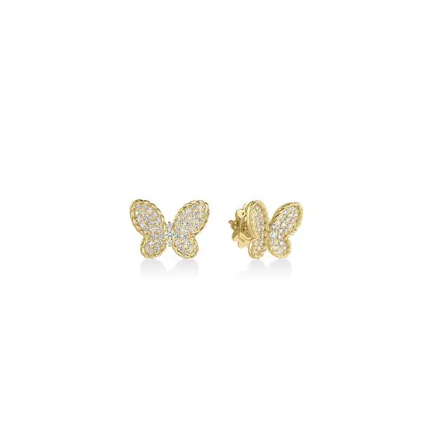 Roberto Coin 18k Yellow Gold Jasmine Pavé Diamond Butterfly Stud Earrings - Yg