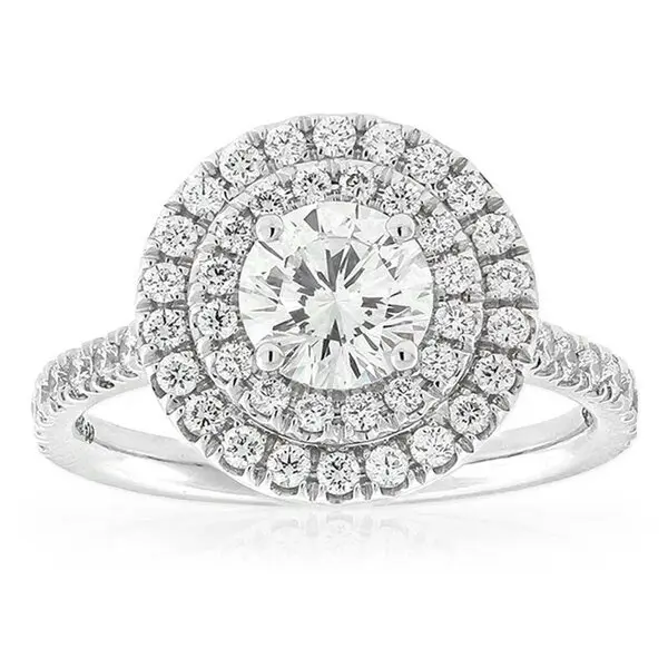 SIGNATURE Ben Bridge 18k White Gold Diamond Double Halo Ring - Wg