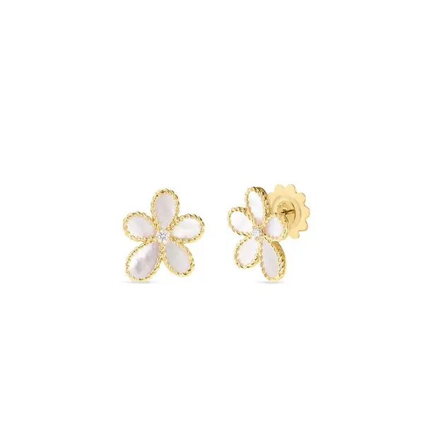 Roberto Coin 18k Yellow Gold Diamond And Mother Of Pearl Flower Stud Earrings - Yg