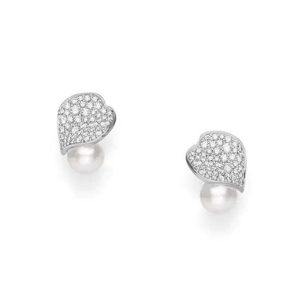 Mikimoto Les Ptales Place Vendme Akoya Pearl And Diamond Earrings - Wg