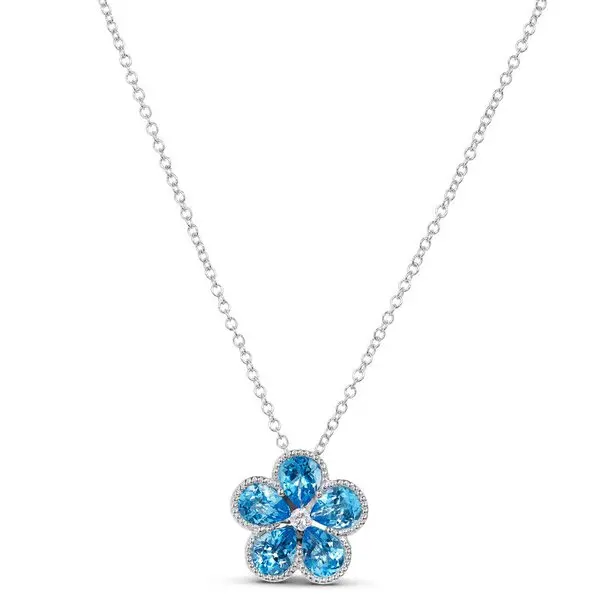 Benbridge Flower Pendant Necklace With Blue Topaz And White Gold - H
