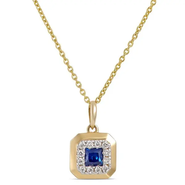 Benbridge Square Sapphire And Round Diamond Pendant - Blue