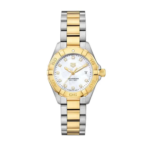 Tag Heuer Aquaracer 27mm Mother Of Pearl Diamond Dial Watch - 18k Stainless Steel