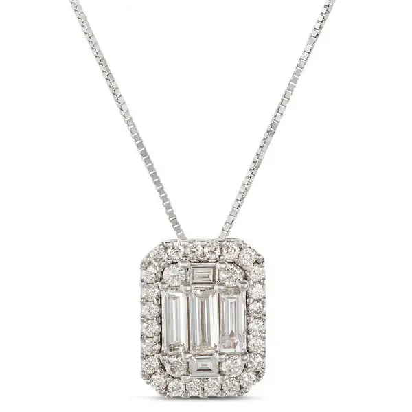 Benbridge Baguette And Round Diamond Cluster Pendant Necklace - H-j