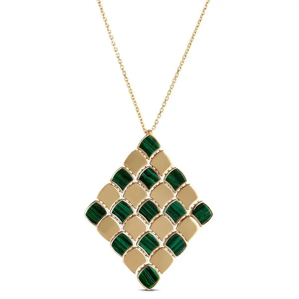 TOSCANO Flexy Checkerboard Malachite Pendant, 14k Yellow Gold - Green