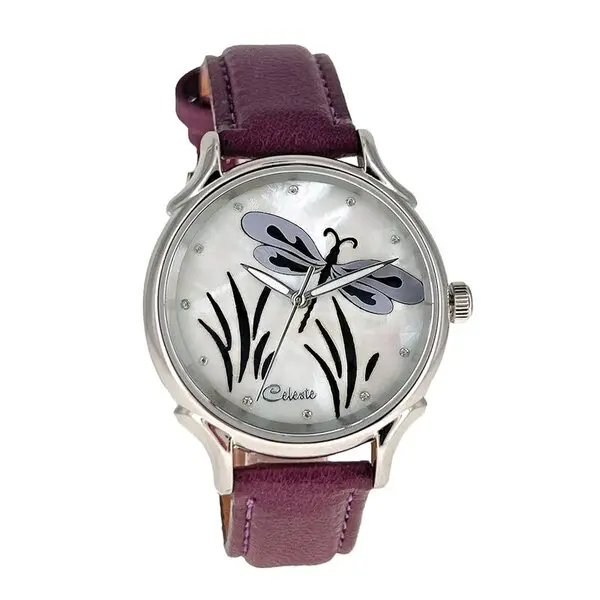 CELESTE Awareness Dragonfly Mother Of Pearl Dial Watch - Stainless Steel