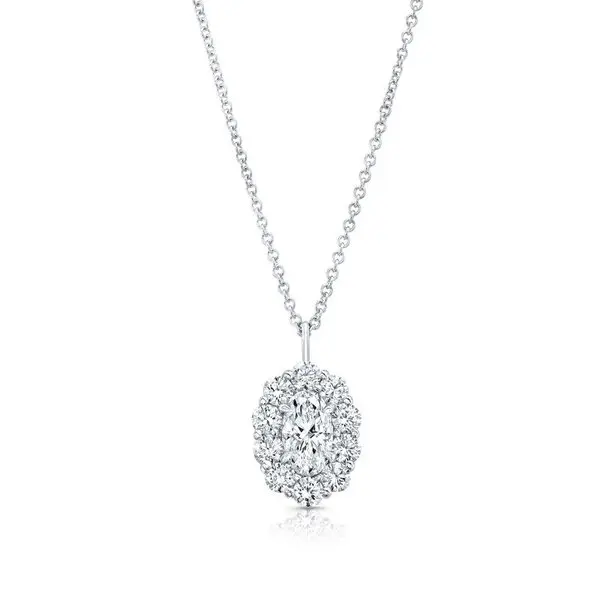 Rahaminov Oval Diamond Halo 18k White Gold Necklace - Wg
