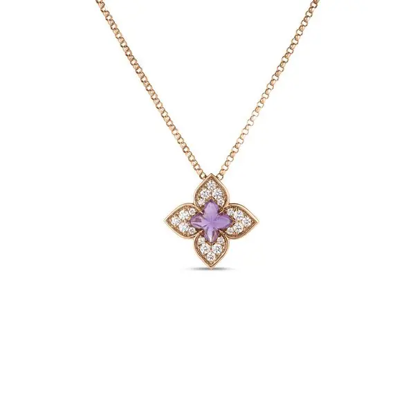 Roberto Coin 18k Rose Gold Venetian Princess Diamond & Amethyst Flower Necklace - Rg