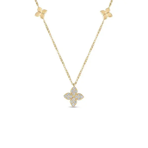 Roberto Coin 18k Yellow Gold Diamond Flower Station Necklace - Yg