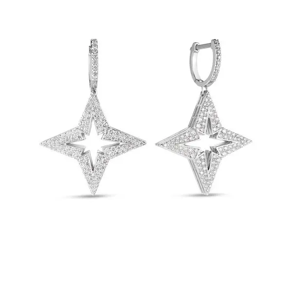 Roberto Coin 18k White Gold Diamond Star Dangle Earrings - Wg
