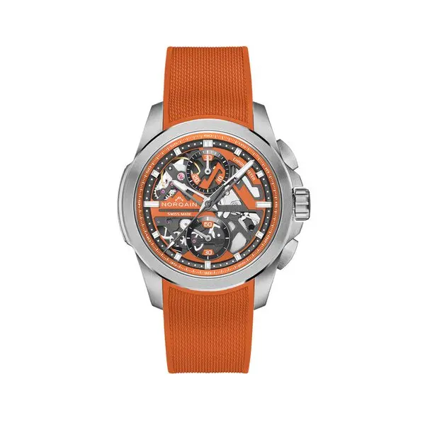 NORQAIN Independence Skeleton Orange Dial Watch, 42mm - Stainless Steel