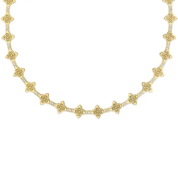 Roberto Coin 18k Yellow Gold Diamond And Flower Necklace - Yg