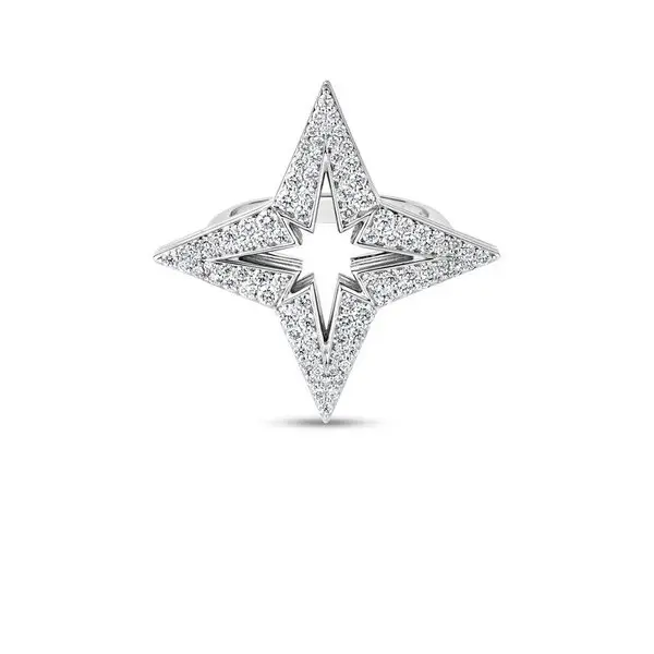 Roberto Coin 18k White Gold Stardust Medium Pave Diamond Star Ring - Wg