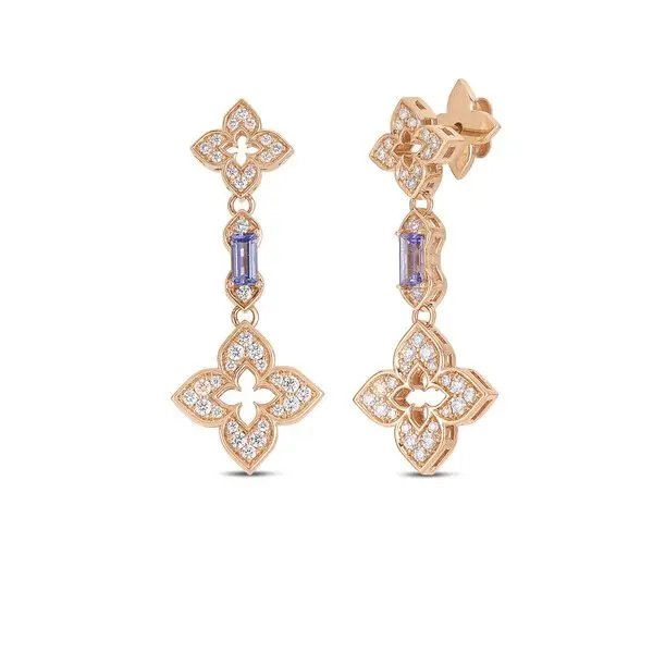Roberto Coin 18k Rose Gold Diamond And Tanzanite Flower Dangle Earrings - Yg