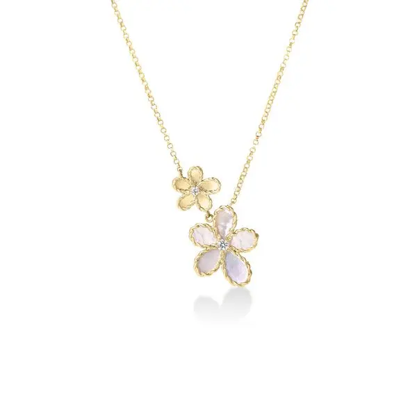 Roberto Coin Jasmine Diamond And Mother Of Pearl Flower Necklace - Yg
