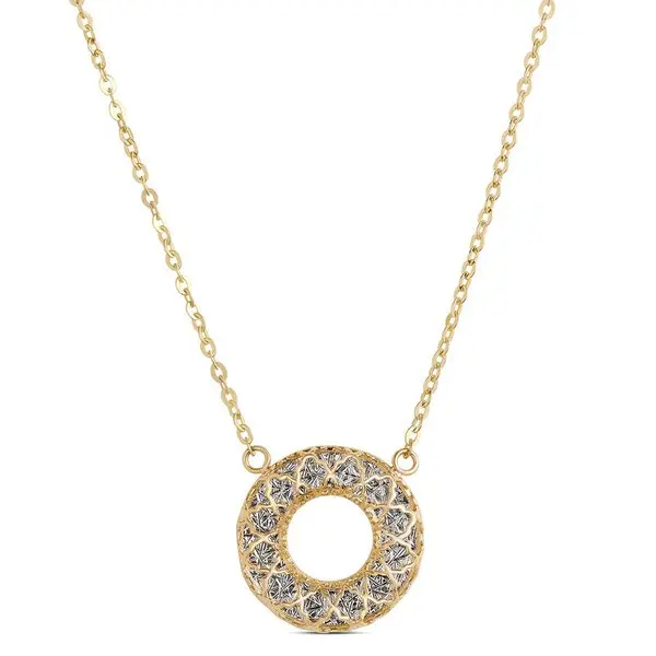 TOSCANO 14k Gold Diamond Cut Circle Pendant - Tt