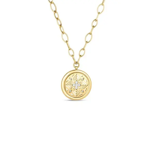 Roberto Coin 18k Yellow Gold Arabesque Diamond Flower Medallion Necklace - Yg