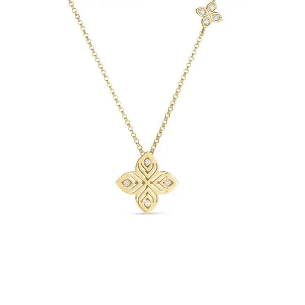 Roberto Coin 18k Yellow Gold Arabesque Large Diamond Flower Necklace - Yg