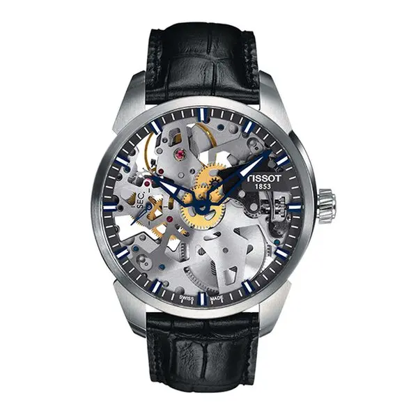 TISSOT T-complication Silver Skeleton Dial Watch 43mm - Stainless Steel