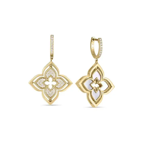 Roberto Coin 18k Yellow Gold Venetian Princess Pirouette Pavé Medium Flower Drop Earrings - Yg
