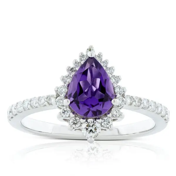 Benbridge Pear Amethyst And Diamond Halo Ring In 14k White Gold - Purple