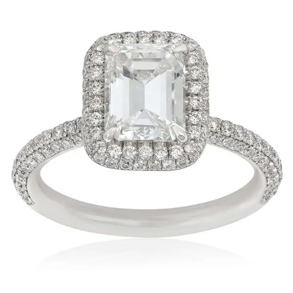 Benbridge Emerald Cut Diamond Double Halo Ring 18k - Wg